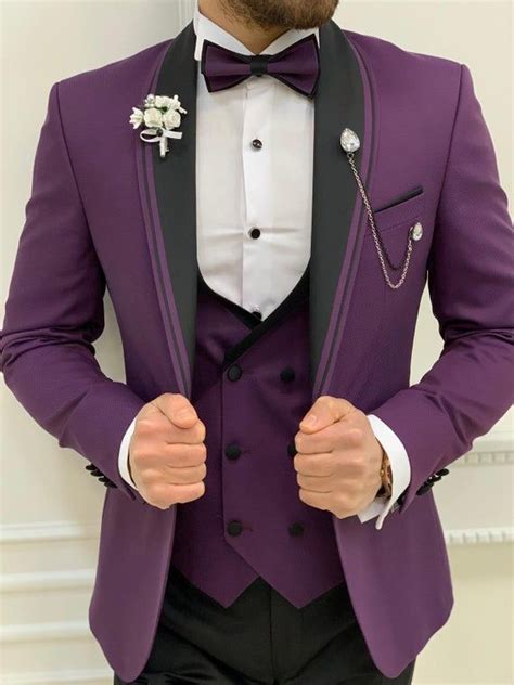 Purple Suits Purple Piece Slim Fit One Button Wedding Groom Party