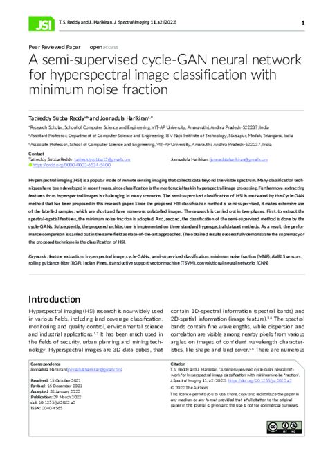 pdf a semi supervised cycle gan neural network for hyperspectral image classification with