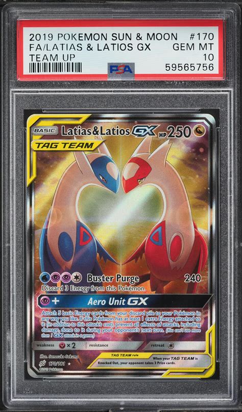 2019 Pokemon Sun Moon Team Up Full Art Latias Latios GX 170 PSA 10