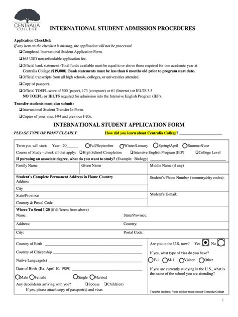International Student Application Form Fill Online Printable