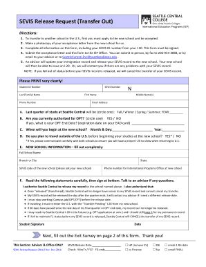 Fillable Online Intl Seattlecentral SEVIS Release Request Seattle