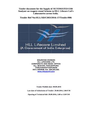 Tender Document For The Supply Of Automated Esr Analyser On Reagent