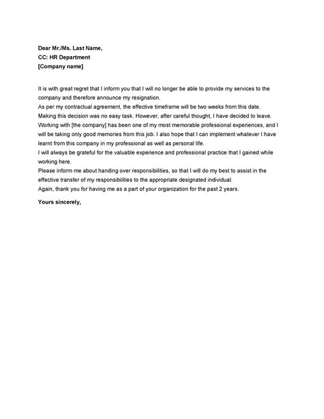 40 Two Weeks Notice Letters Resignation Letter Templates