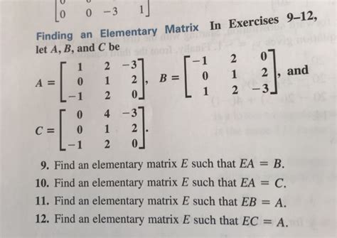 solved 0 0 3 1 finding an elementary matrix in exercises