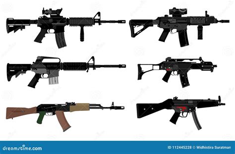 Vector Of Automatic Weapons Stock Vector Illustration Of Ammunition