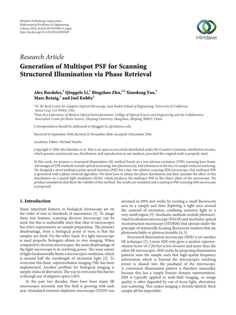 pdf generation of multispot psf for scanning structured illumination via phase retrieval