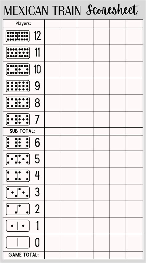 Free Printable Mexican Train Domino Scoresheet PDF Included