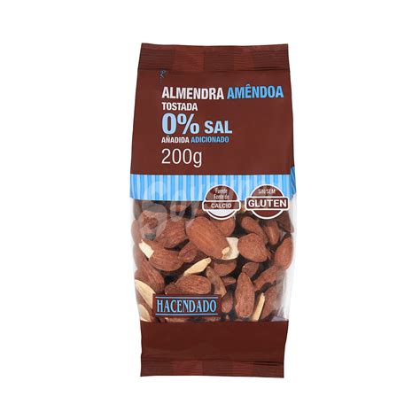 Hacendado Almendra Tostada Natural Sin Sal Largueta Paquete 200 G