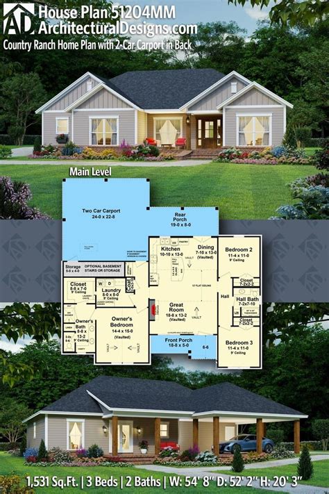 Plan 51204MM 3 Bed 1500 Square Foot Country Ranch Home Plan With 2 Car