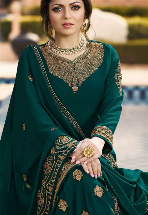 Drashti Dhami Blue Shade Satin Georgette Embroidered Sharara Style Suit