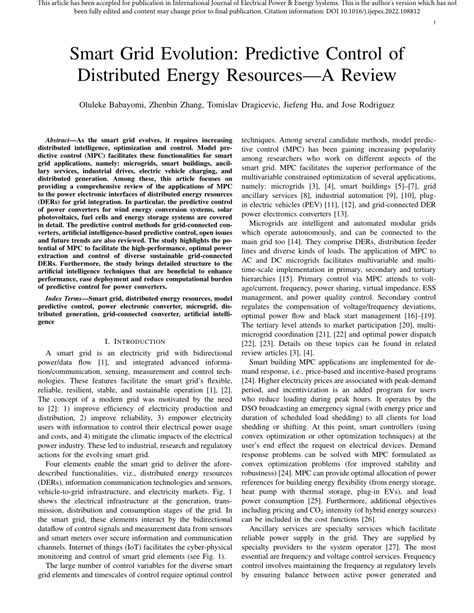 pdf smart grid evolution predictive control of distributed energy resources—a review