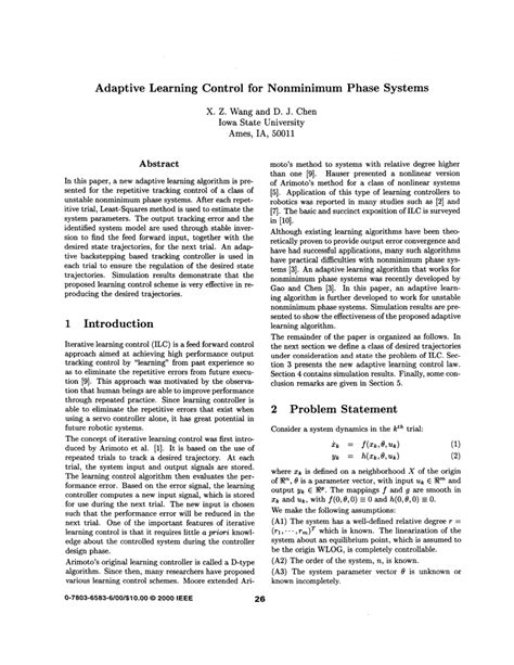 pdf adaptive learning control for nonminimum phase systems