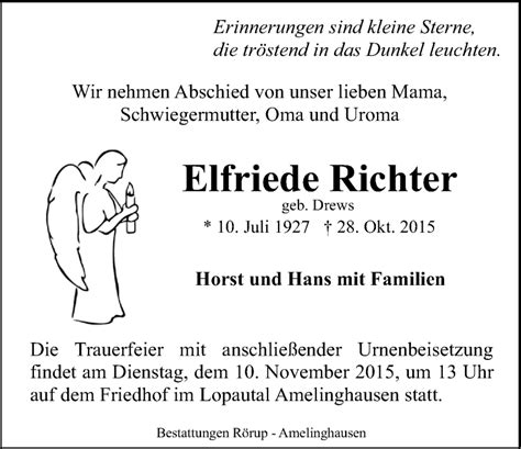 Traueranzeigen von Elfriede Richter Trauer Lüneburg de