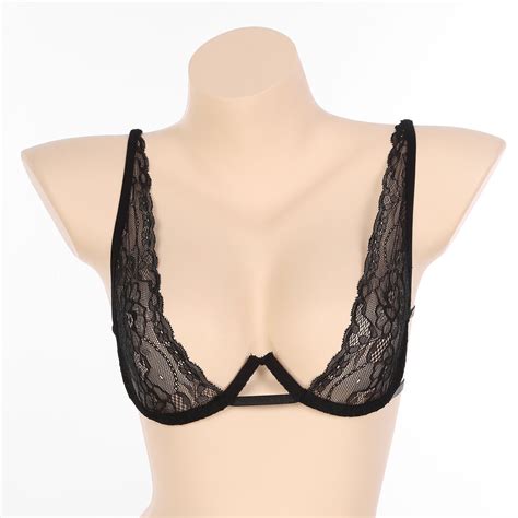 Women Sexy 1 4 Cup Sheer Lace Bras Push Up Underwired Shelf See Through