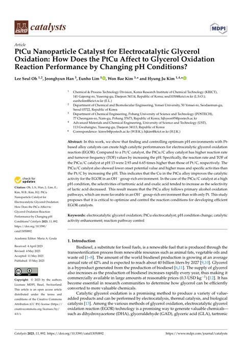 PDF PtCu Nanoparticle Catalyst For Electrocatalytic Glycerol