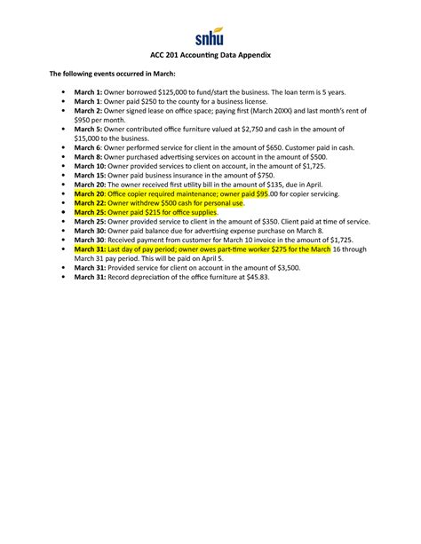 ACC 201 Accounting Data Appendix 1 ACC 201 Accounting Data Appendix