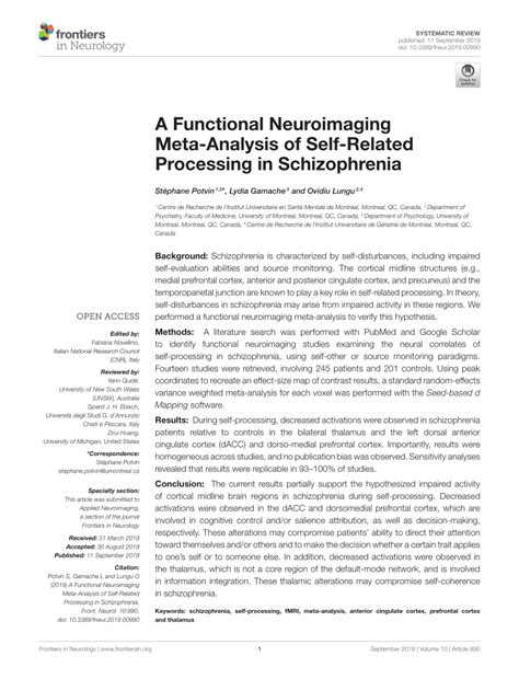 pdf a functional neuroimaging meta analysis of self related processing in schizophrenia