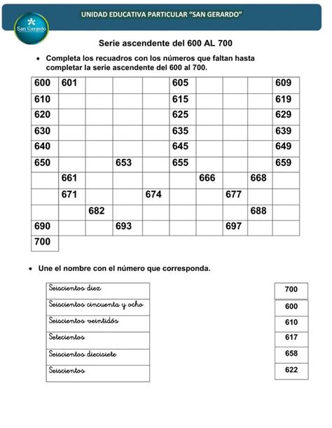 Números del 600 al 700 interactive worksheet Secuencias numericas