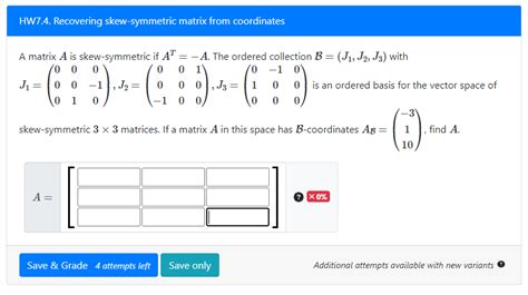 solved a matrix a is skew symmetric if at −a the ordered