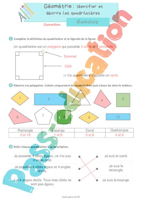 Identifier et décrire les quadrilatères Exercices de géométrie pour