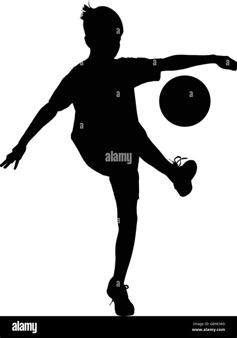 Joven Futbolista Pateando Una Pelota Silueta Vectorial Imagen Vector De