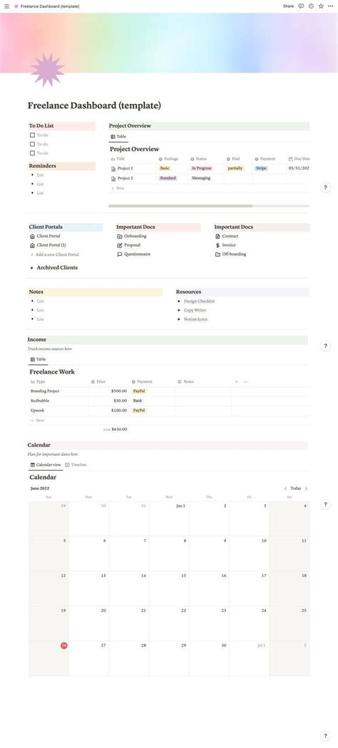 Freelance Notion Dashboard Template Notion Project Management System