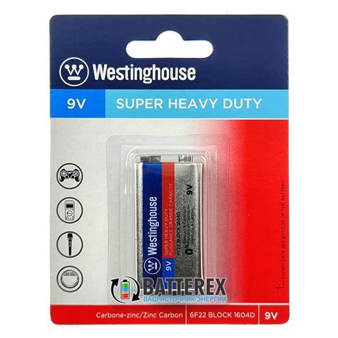 Батарейка солевая Крона Westinghouse Super Heavy Duty 9V 6F22 Купить