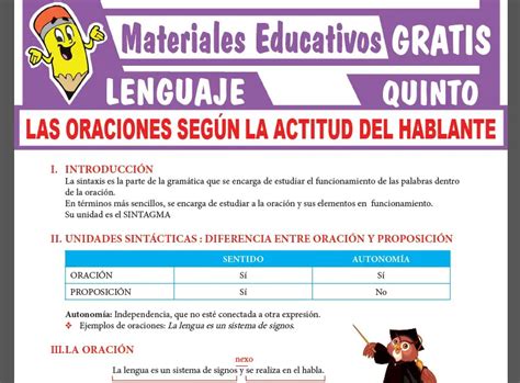 Clasificaci N De Las Oraciones Seg N La Actitud Del Hablante Para Quinto