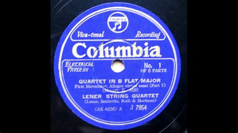 Lener String Quartet Mozart Quartet No 17 In B Flat Major K 458