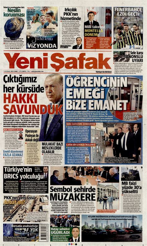 Yeni Şafak Gazetesi Yeni Şafak Manşet Oku Haberler 22 Eylül 2023