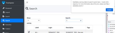 DataTables Warning Table Id Search Results Items Invalid JSON