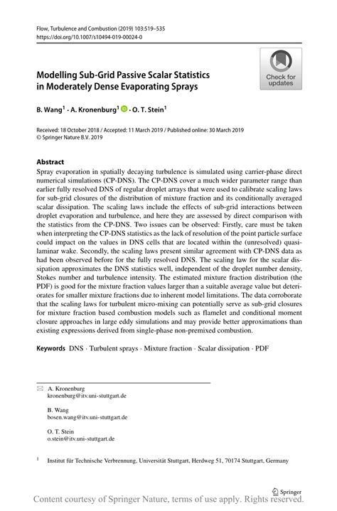 modelling sub grid passive scalar statistics in moderately dense evaporating sprays request pdf