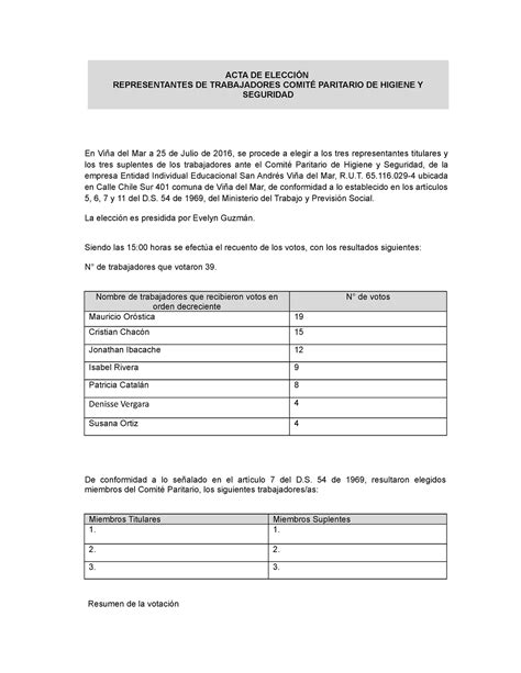 Acta de Elecciones comite paritario ACTA DE ELECCIÓN REPRESENTANTES