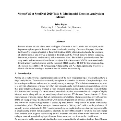 memosys at semeval 2020 task 8 multimodal emotion analysis in memes acl anthology
