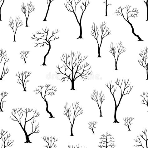 Naked Trees Pattern Seamless Print With Black Plant Trunks And