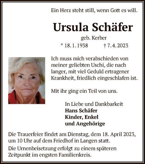 Traueranzeigen von Ursula Schäfer trauer op online de