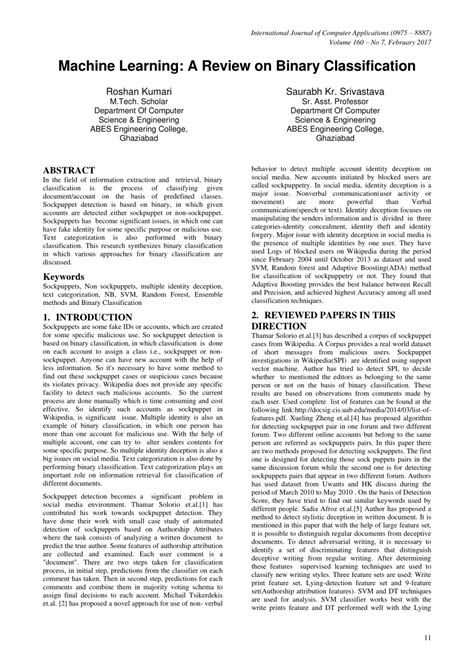 pdf machine learning a review on binary classification