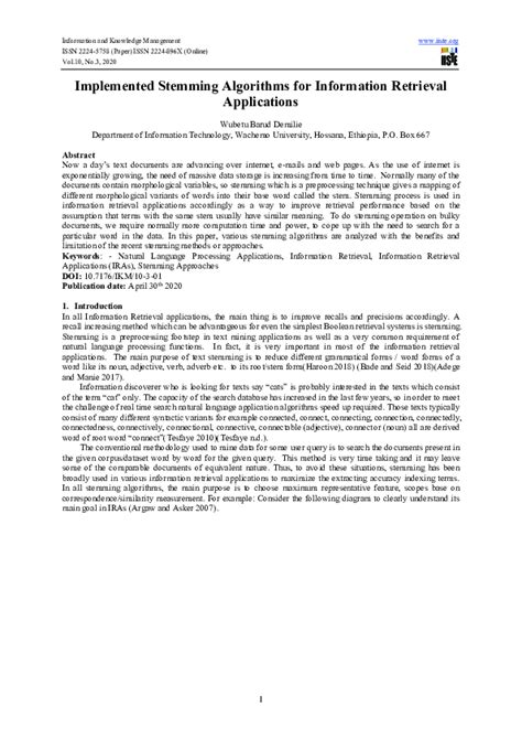 pdf implemented stemming algorithms for information retrieval applications wubetu barud