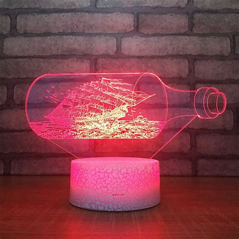 Lampka Nocna 3D Led Statek W Butelce Grawer Imię Plexido Sklep