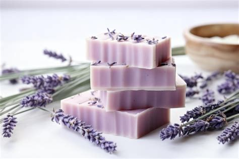 Premium AI Image Handmade Lavender Soap Light Background