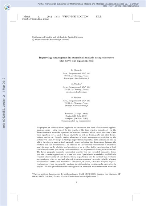 pdf improving convergence in numerical analysis using observers the wave like equation case