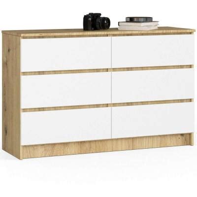 Akord Commode K120 Chêne Artisan 120 cm 6 tiroirs façade Blanche