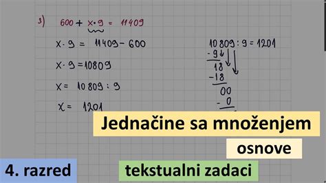 Jednačnine sa množenjem osnove i tekstualni zadaci matematika za 4