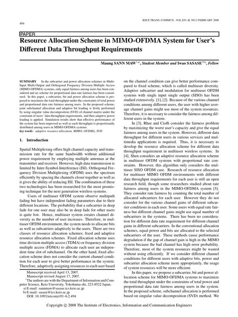 pdf resource allocation scheme in mimo ofdma system for user s different data throughput