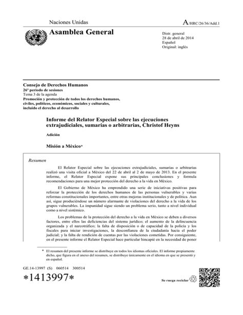 Informe Del Relator Especial Sobre Las Ejecuciones