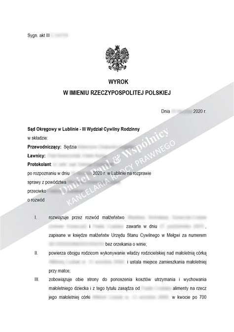 Sąd rozwiązał przez rozwód małżeństwo pozwanego Klienta bez orzekania o