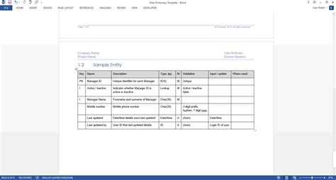 Design Document Templates Ms Word Excel Data Dictionary Templates