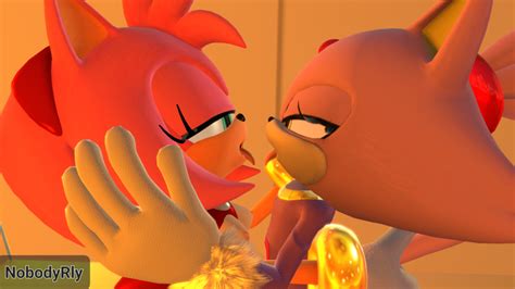 Rule 34 2girls 3d Amy Rose Anthro Anthro Only Blaze The Cat Female French Kiss Kissing