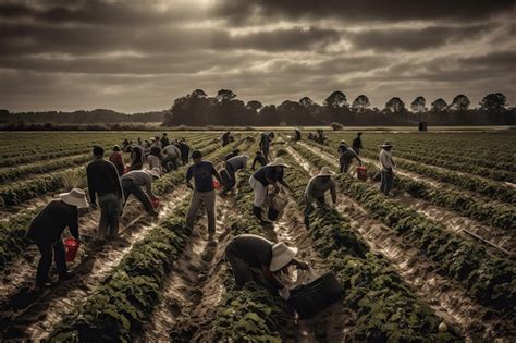 Un Grupo De Personas Trabajando En Un Campo Foto Premium