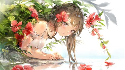 Anime Cute Girl Flowers K Wallpaper Pc Desktop